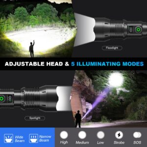 Alicegirl Flashlights High Lumens Rechargeable - 990000 Lumen LED Brightest Flashlight with LCD Digital Display, 5 Modes, IPX6 Waterproof Powerful Handheld Flash Light for Camping Home