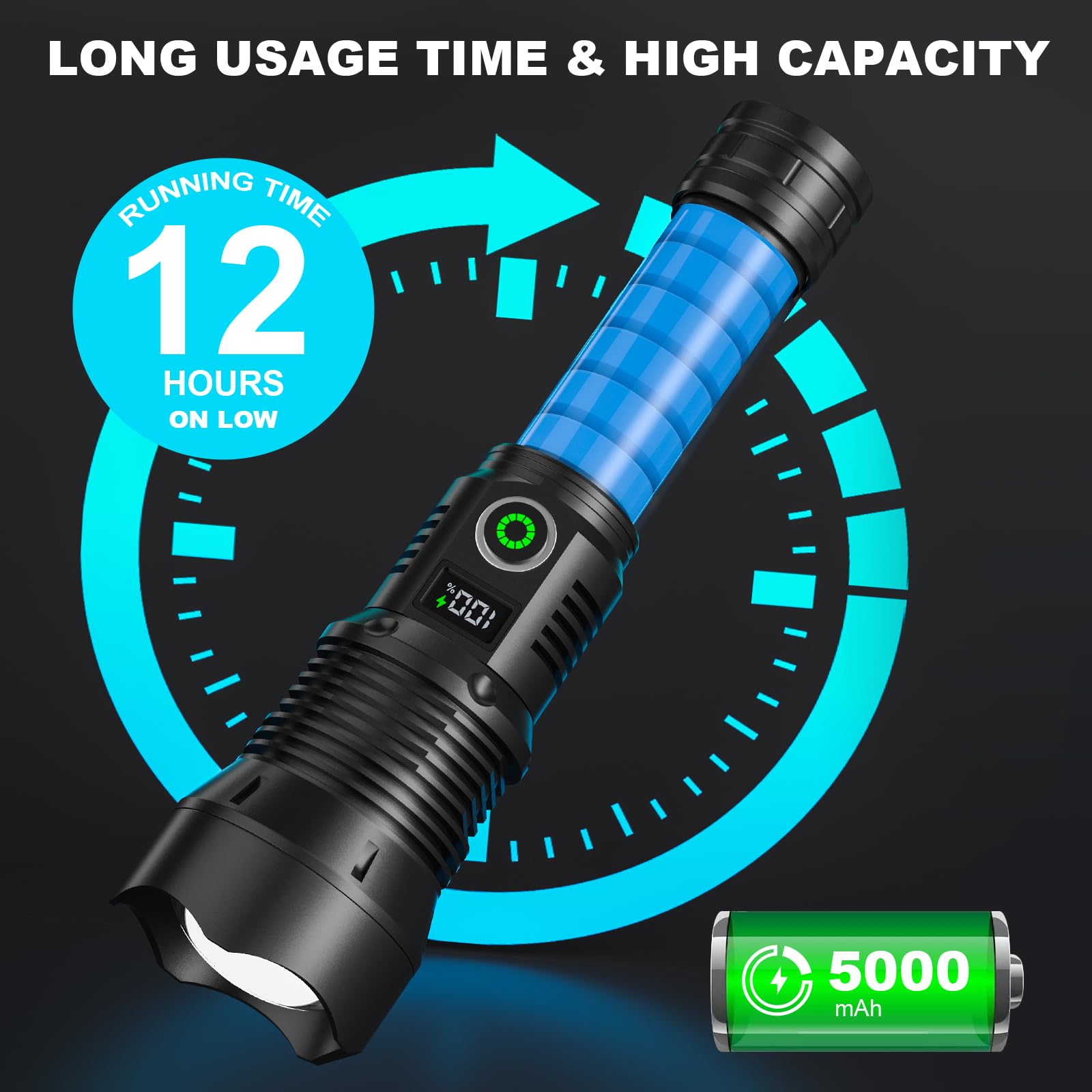 Alicegirl Flashlights High Lumens Rechargeable - 990000 Lumen LED Brightest Flashlight with LCD Digital Display, 5 Modes, IPX6 Waterproof Powerful Handheld Flash Light for Camping Home