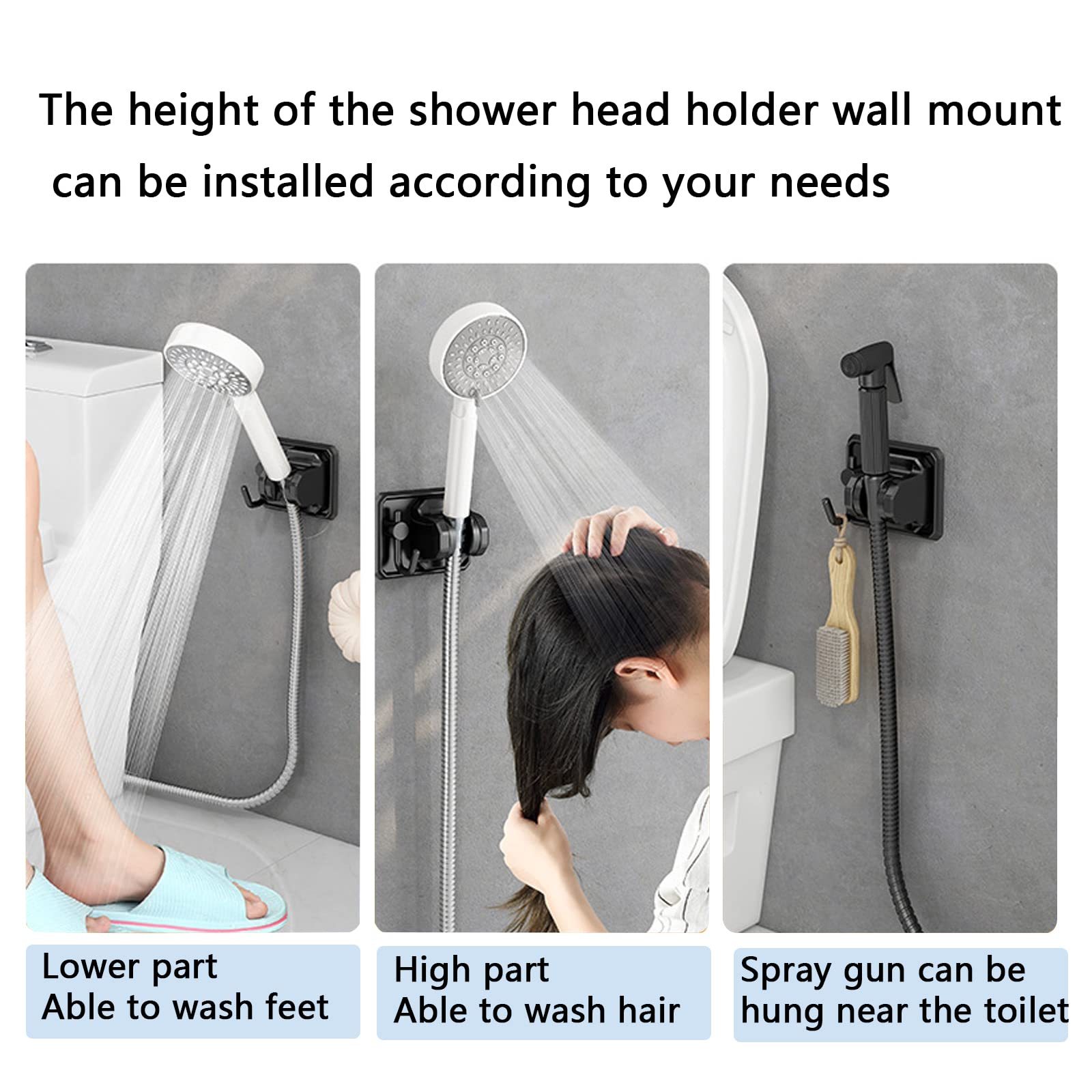 Shower Head Holder with Hook - Strong Adhesive Waterproof Handheld Shower Holder, Adjustable Shower Wand Holder Wall Mount for rv Shower Kids Shower Bathroom Shower, No Drilling (Silver)