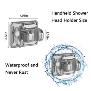 Shower Head Holder with Hook - Strong Adhesive Waterproof Handheld Shower Holder, Adjustable Shower Wand Holder Wall Mount for rv Shower Kids Shower Bathroom Shower, No Drilling (Silver)