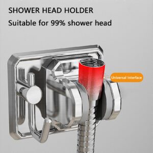 Shower Head Holder with Hook - Strong Adhesive Waterproof Handheld Shower Holder, Adjustable Shower Wand Holder Wall Mount for rv Shower Kids Shower Bathroom Shower, No Drilling (Silver)