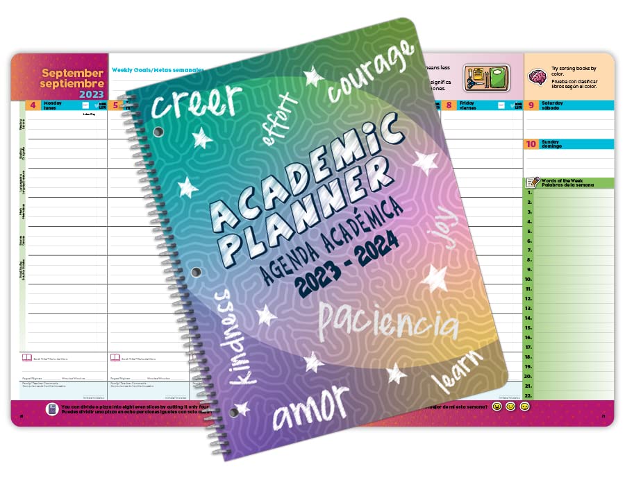 Dated Bilingual Elementary Student Planner for the 2023-2024 Academic School Year, Large (8.5" by 11") Matrix Style Datebook with Classic Bilingual Elementary Matrix Cover