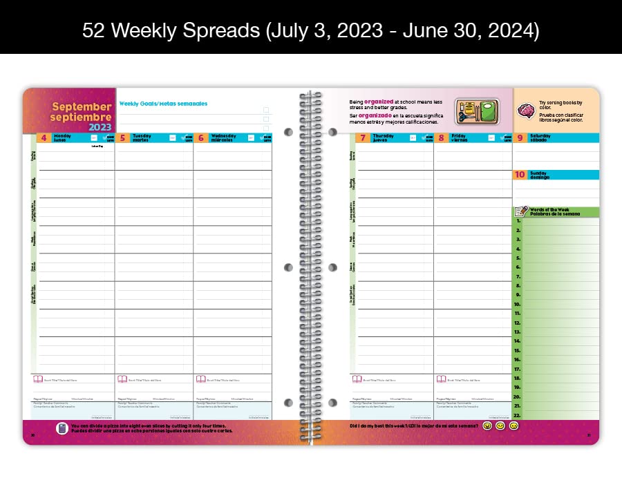 Dated Bilingual Elementary Student Planner for the 2023-2024 Academic School Year, Large (8.5" by 11") Matrix Style Datebook with Classic Bilingual Elementary Matrix Cover