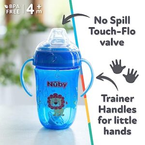 Nuby 2 pack Comfort Trainer 2 Handle Cups with 360 Weighted Straw and Soft Silicone Spout, 9 Oz, Blue Lion and Red Monkey