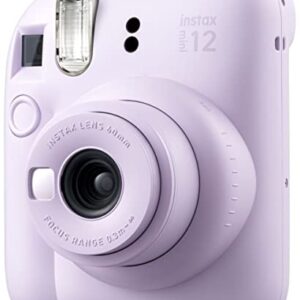 FUJIFILM INSTAX Mini 12 Instant Film Camera (Lilac Purple) Bundle with Fuji Instax Instant Film Single Pack, 10 Prints | Protective Case Purple | Photo Album Purple | Travel Stickers (6 Items)