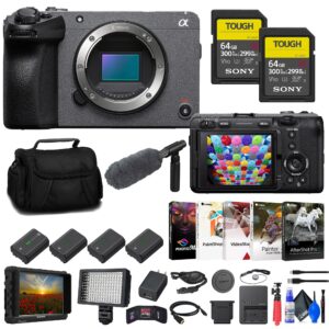 sony fx30 digital cinema camera (ilme-fx30b) + 4k monitor + 2 x 64gb sf-g tough card + pro mic + bag + 3 x np-fz100 compatible battery + led light + charger + corel photo software + more (renewed)