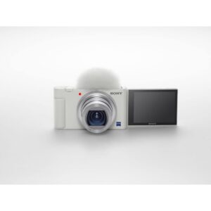 Sony ZV-1 Digital Camera (White) (DCZV1/W) + 64GB Memory Card + Case + 2 x NP-BX1 Battery + Card Reader + LED Light + Corel Photo Software + HDMI Cable + Charger + Flex Tripod + More (Renewed)