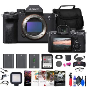 sony a7 iv mirrorless camera (ilce-7m4/b) + 64gb memory card + bag + 2 x np-fz100 compatible battery + card reader + led light + corel photo software + flex tripod + hand strap + more (renewed)