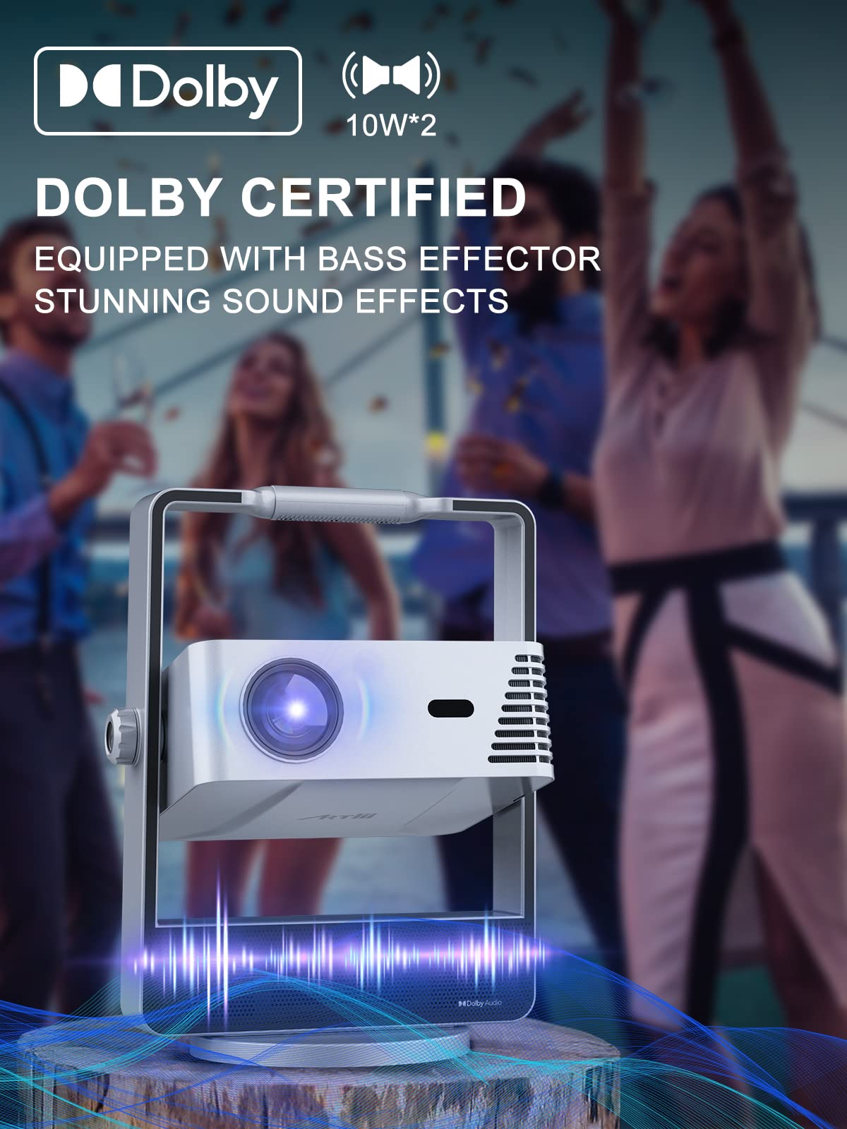 Outdoor Projector, Artlii Rubicon 4K Projector, Auto Focus & Keystone, Dolby Audio, Anti-Direct Eye Protection, 2x10W Speakers with Bass Effect, 5G WiFi/Bluetooth/USB/HDMI