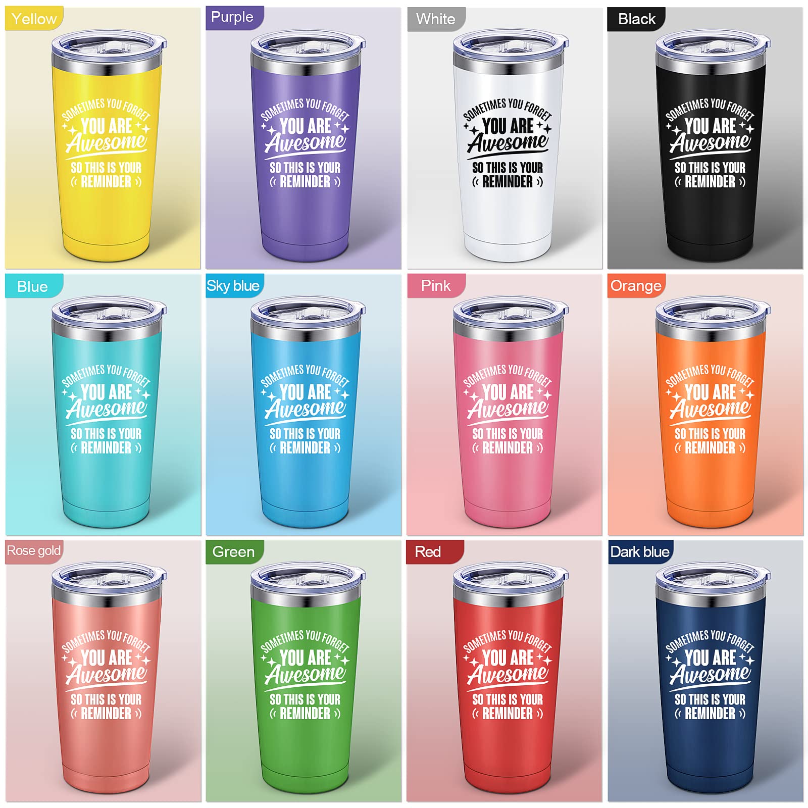 Sieral Employee Appreciation Gifts Bulk Thank You Gifts Inspirational You Are Awesome Tumbler 20 oz Stainless Steel Wine Cup with Keychain for Women Men Coworker(Mixed Color, 12 Sets)