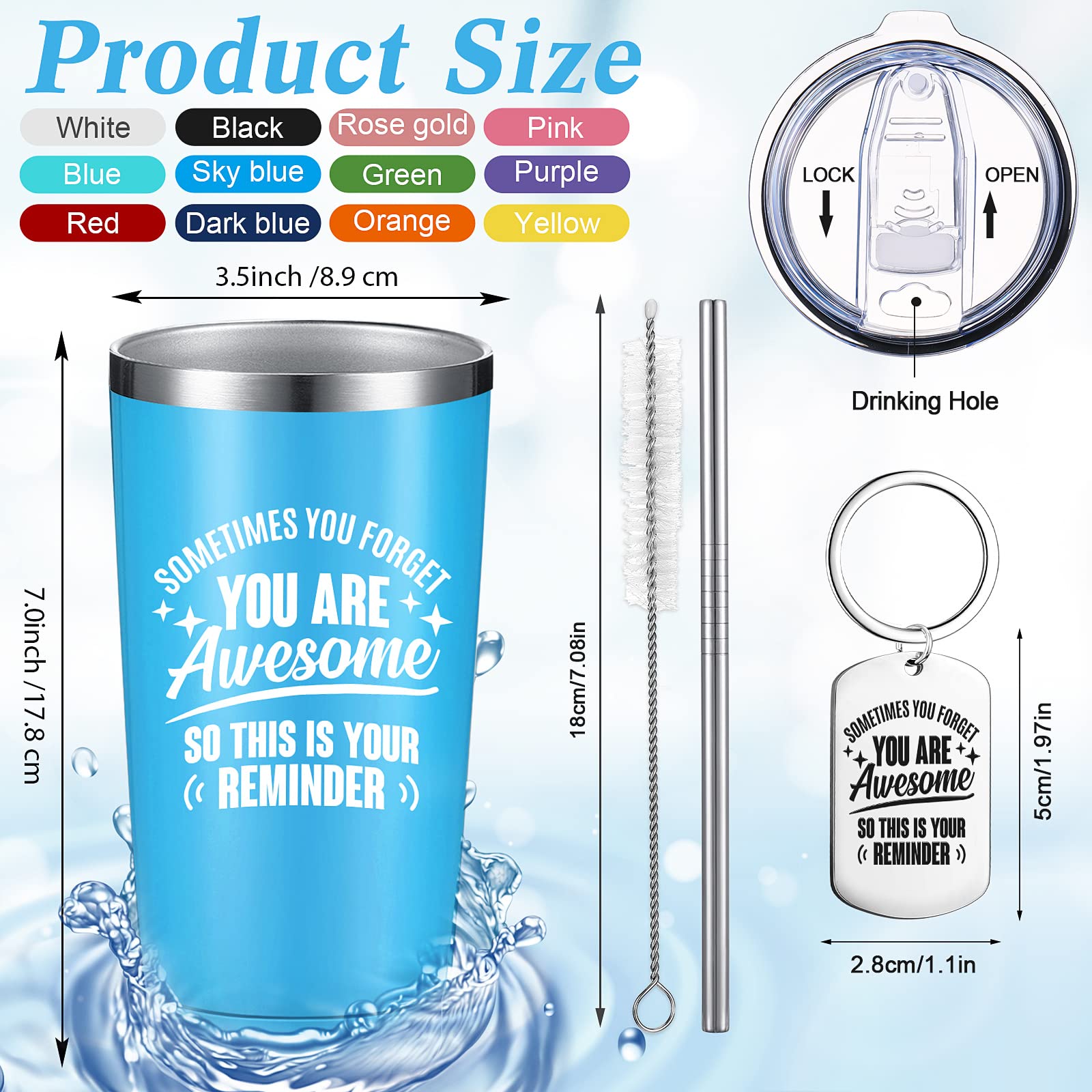 Sieral Employee Appreciation Gifts Bulk Thank You Gifts Inspirational You Are Awesome Tumbler 20 oz Stainless Steel Wine Cup with Keychain for Women Men Coworker(Mixed Color, 12 Sets)