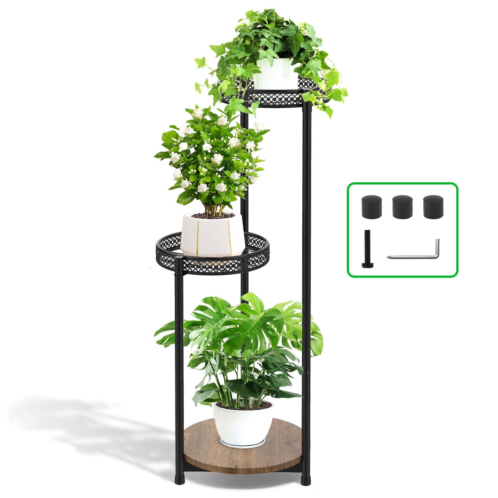 Oppro Plant Stand Indoor Outdoor Clearance, 3 Tier Metal Corner Plant Stands Shelf Holder, Tierd Stand Flower Shelf Display Rack for Living Room Balcony Garden Patio, Black