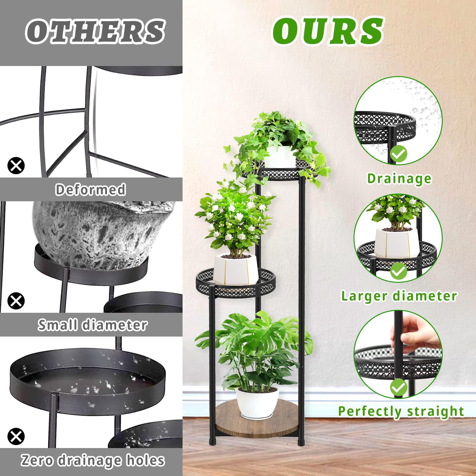 Oppro Plant Stand Indoor Outdoor Clearance, 3 Tier Metal Corner Plant Stands Shelf Holder, Tierd Stand Flower Shelf Display Rack for Living Room Balcony Garden Patio, Black