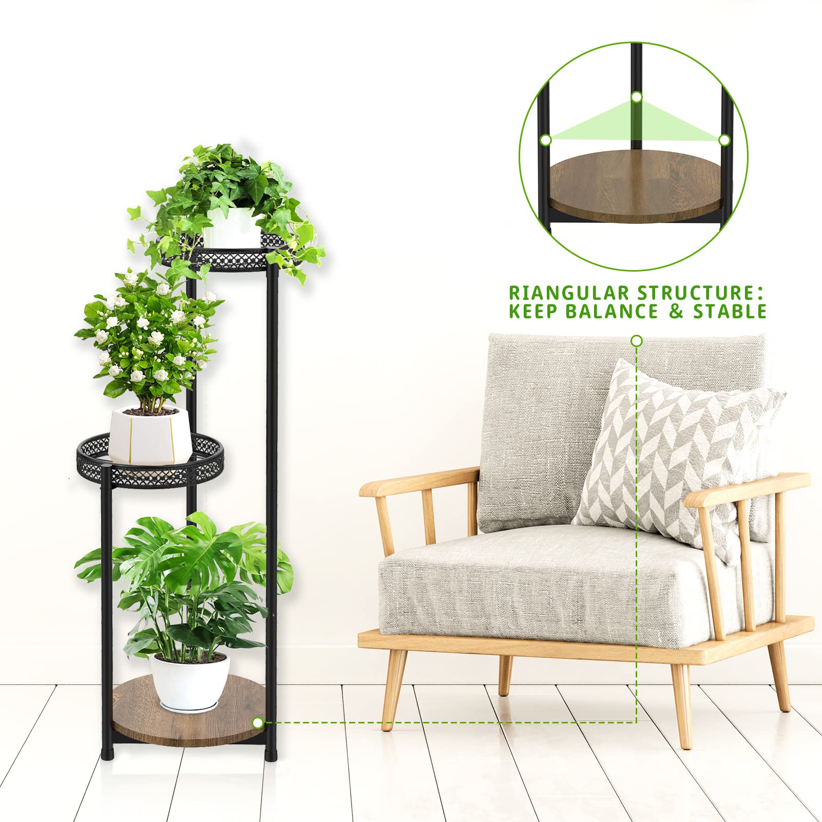 Oppro Plant Stand Indoor Outdoor Clearance, 3 Tier Metal Corner Plant Stands Shelf Holder, Tierd Stand Flower Shelf Display Rack for Living Room Balcony Garden Patio, Black