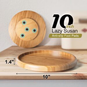 Lazy Susan Organizer, Kitchen Bamboo Turntable for Cabinet, Countertop Spices Organization and Storage, 360 Degree Rotating Vanity Tray for Pantry, Bathroom, Fridge, Under Sink Organizing