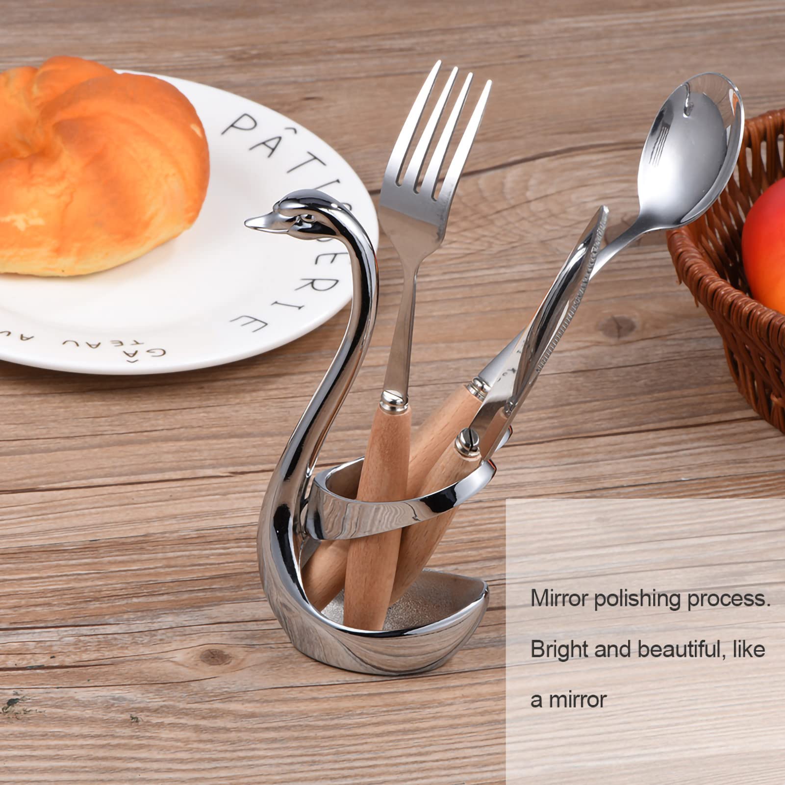 Swan Shaped Stainless Steel Spoon Holder Fork Spoon Stand Holder Kitchen Coffee Utensils Tableware Set for Home Business Wedding Gift Hotel(Heart-shaped)