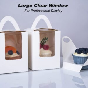 Zzrywuty 60 Packs Portable Cupcake Boxes Individual with Handle, 3.5x3.5x4.5 Single Favor Pastry Treat Boxes with Window for Cookie, Chocolate Strawberries, Dessert, Donuts, Cupcakes, Muffins