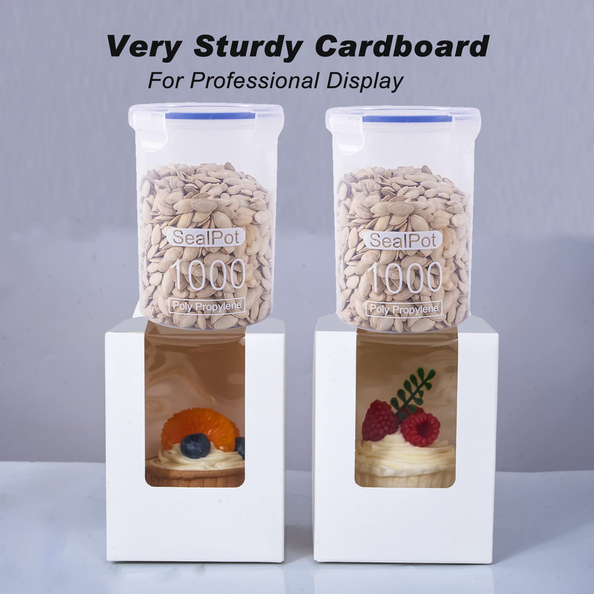 Zzrywuty 60 Packs Portable Cupcake Boxes Individual with Handle, 3.5x3.5x4.5 Single Favor Pastry Treat Boxes with Window for Cookie, Chocolate Strawberries, Dessert, Donuts, Cupcakes, Muffins