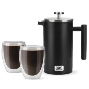 french press coffee maker 34oz - set of 2 double-wall insulate glass 12oz - tea press insulated stainless stainless french press - 2 extra filters - black coffee press