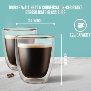 French Press Coffee Maker 34oz - set of 2 Double-Wall Insulate Glass 12oz - Tea Press Insulated Stainless Stainless French Press - 2 Extra Filters - Black Coffee Press