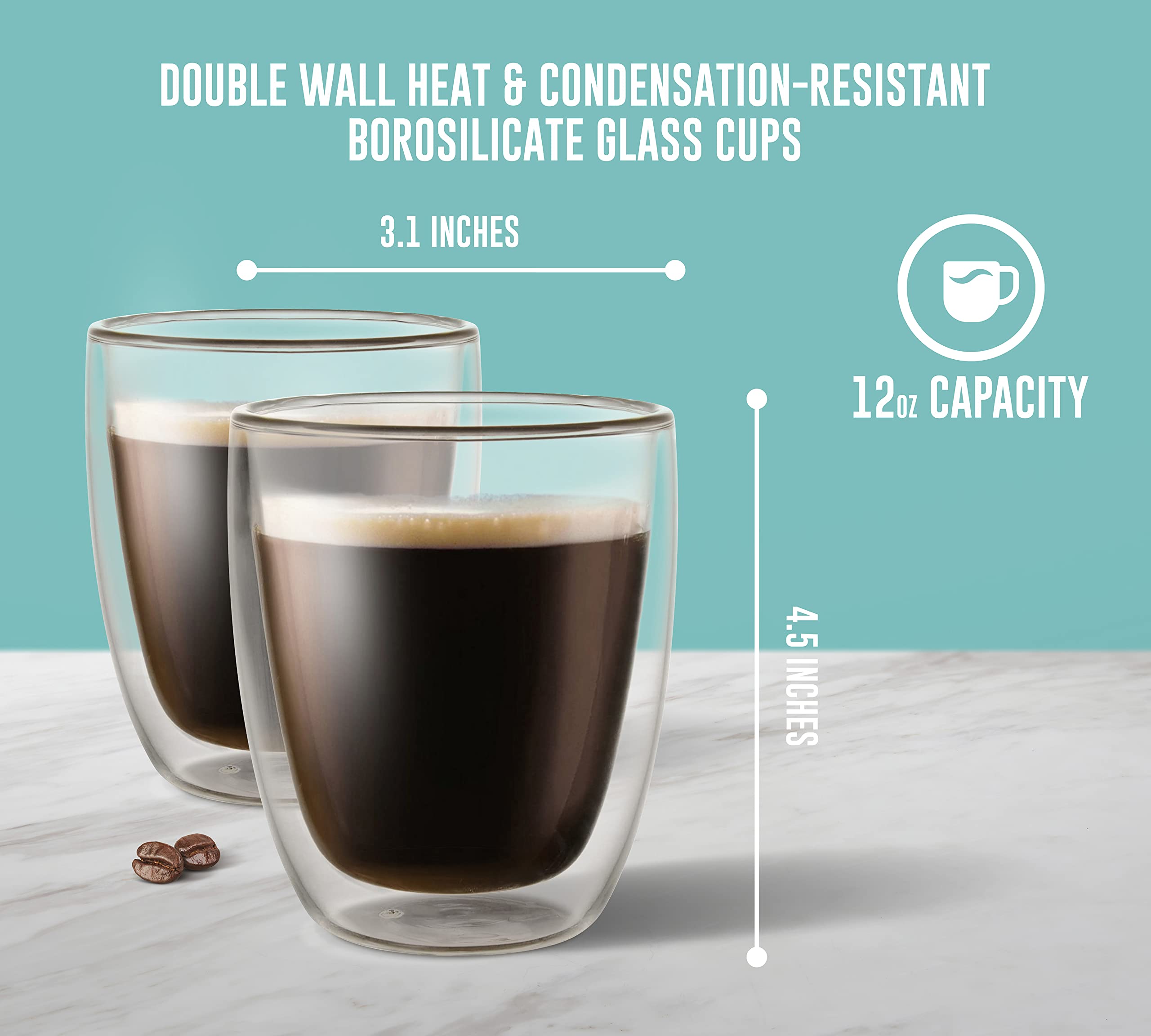 French Press Coffee Maker 34oz - set of 2 Double-Wall Insulate Glass 12oz - Tea Press Insulated Stainless Stainless French Press - 2 Extra Filters - Black Coffee Press