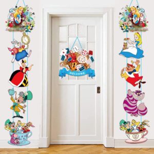 alice in wonderland door sign banner,designed door, hanging banner,porch sign banners,welcome hanging alice for tea party birthday party alice in wonderland party decorations