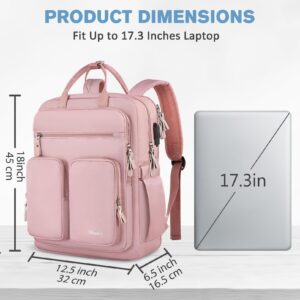 Mancro Travel Backpacks for Women, 17.3 Inch Laptop Backpack with TSA Compartment and USB Charging Port, Large Weekend Travel Backpack Daypack for College Gifts Backpack, Pink