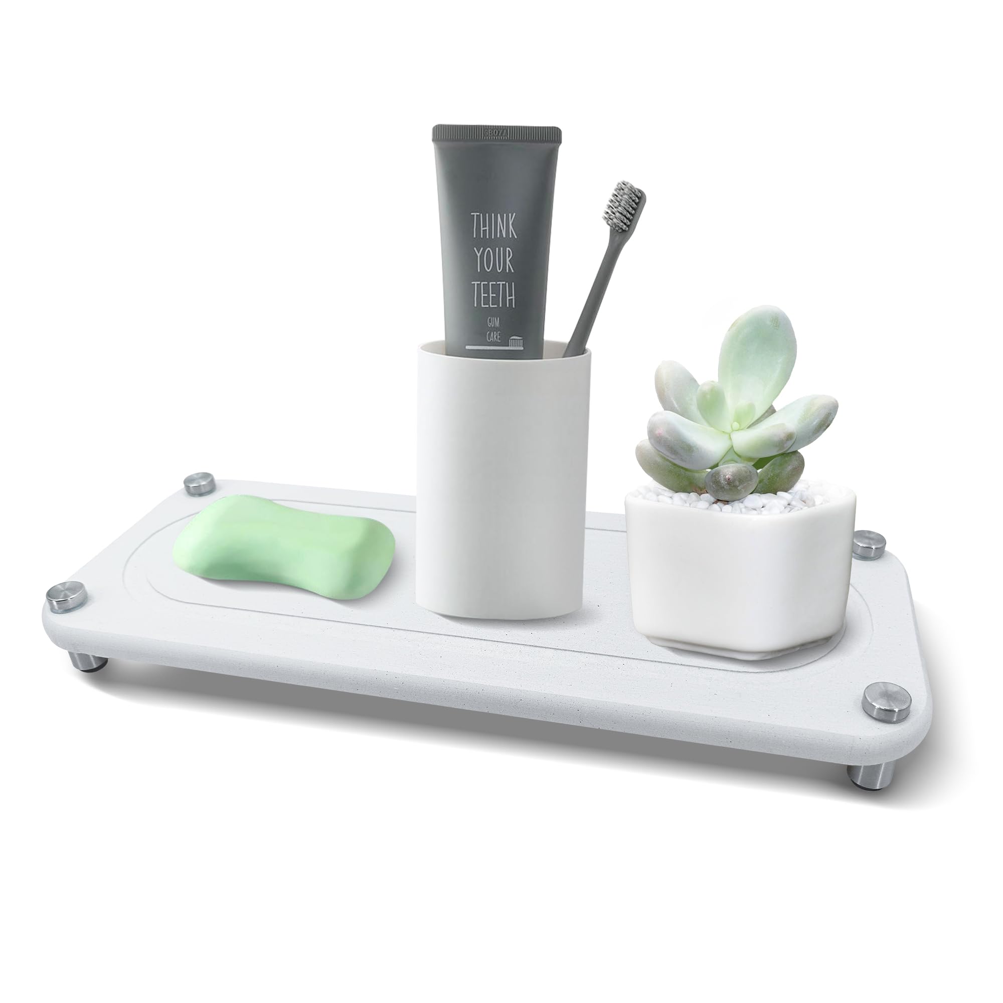 Sink Caddy Instant Dry Organizer, Non-Slip Kitchen Sponge Holder, Bottle Drying Rack with Stainless Steel Feet, Diatomaceous Earth Counter Water Absorbing Stone Tray for Bathroom and Kitchen