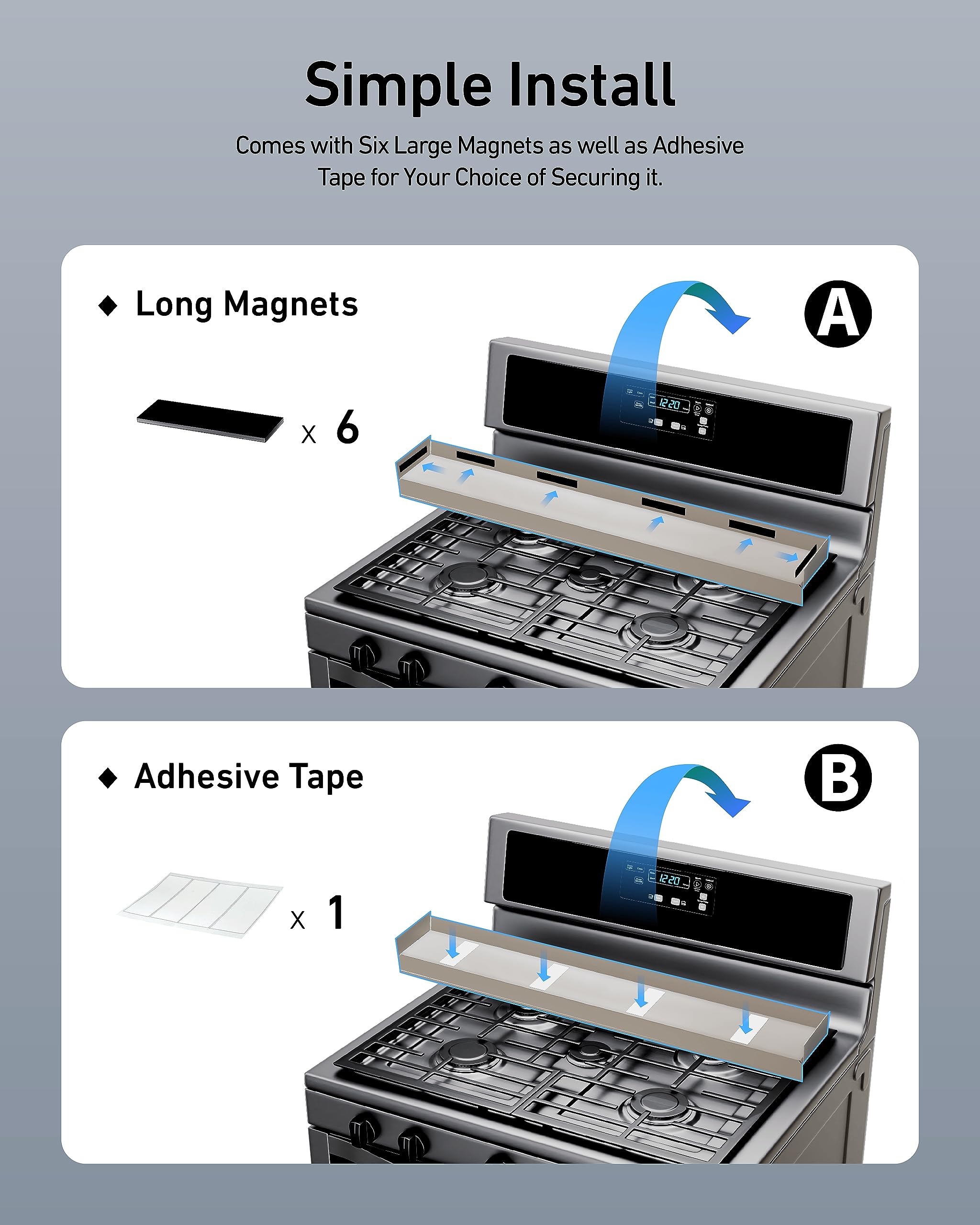 30" Upgrade Stainless Steel Stove Top Shelf, Magnetic Shelf for Kitchen Stove/Oven, Over The Stove Spice Rack Organizer, Back of Oven Shelf for Top of Stove with Border All Around, Silver