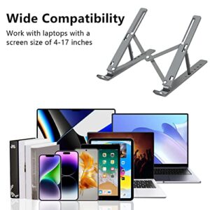 FOBELEC Laptop Stand, Aluminum Full Coverage Non-Slip Rubber Adjustable Ergonomic Portable Laptop Holder, Foldable Computer Stand 6 Angles Anti-Slip Laptop Riser Compatible with 4-17 inch Laptops