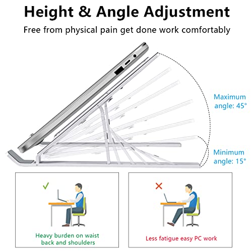 FOBELEC Laptop Stand, Aluminum Full Coverage Non-Slip Rubber Adjustable Ergonomic Portable Laptop Holder, Foldable Computer Stand 6 Angles Anti-Slip Laptop Riser Compatible with 4-17 inch Laptops