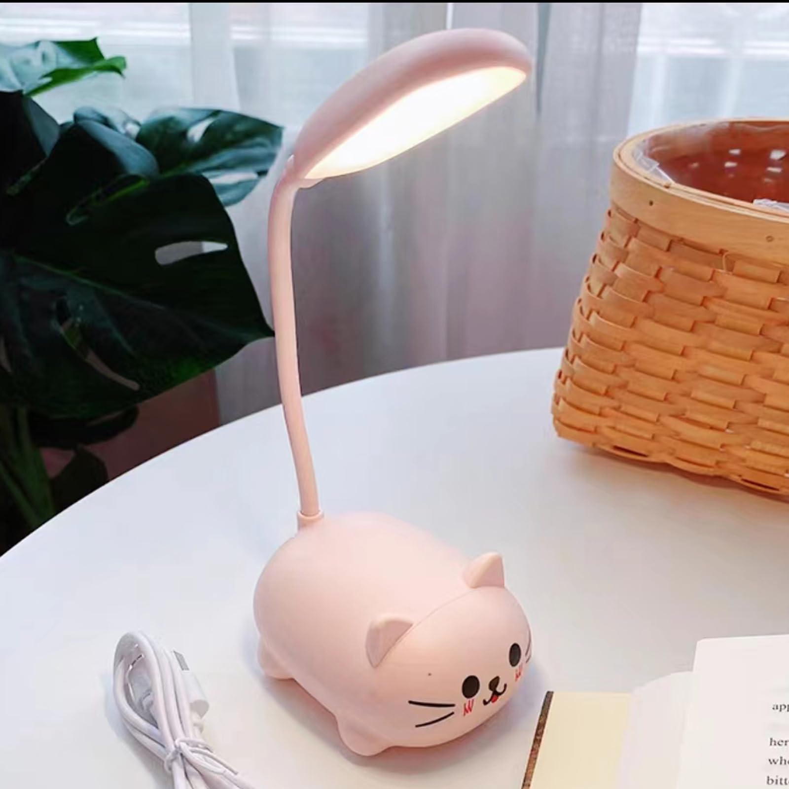 Yinhamnl LED Desk Lamp，Mini Cat Night Light, Portable LED Table Light, Cute Foldable USB Rechargeable Reading Light Bedroom Children's Bedside Study (Pink)