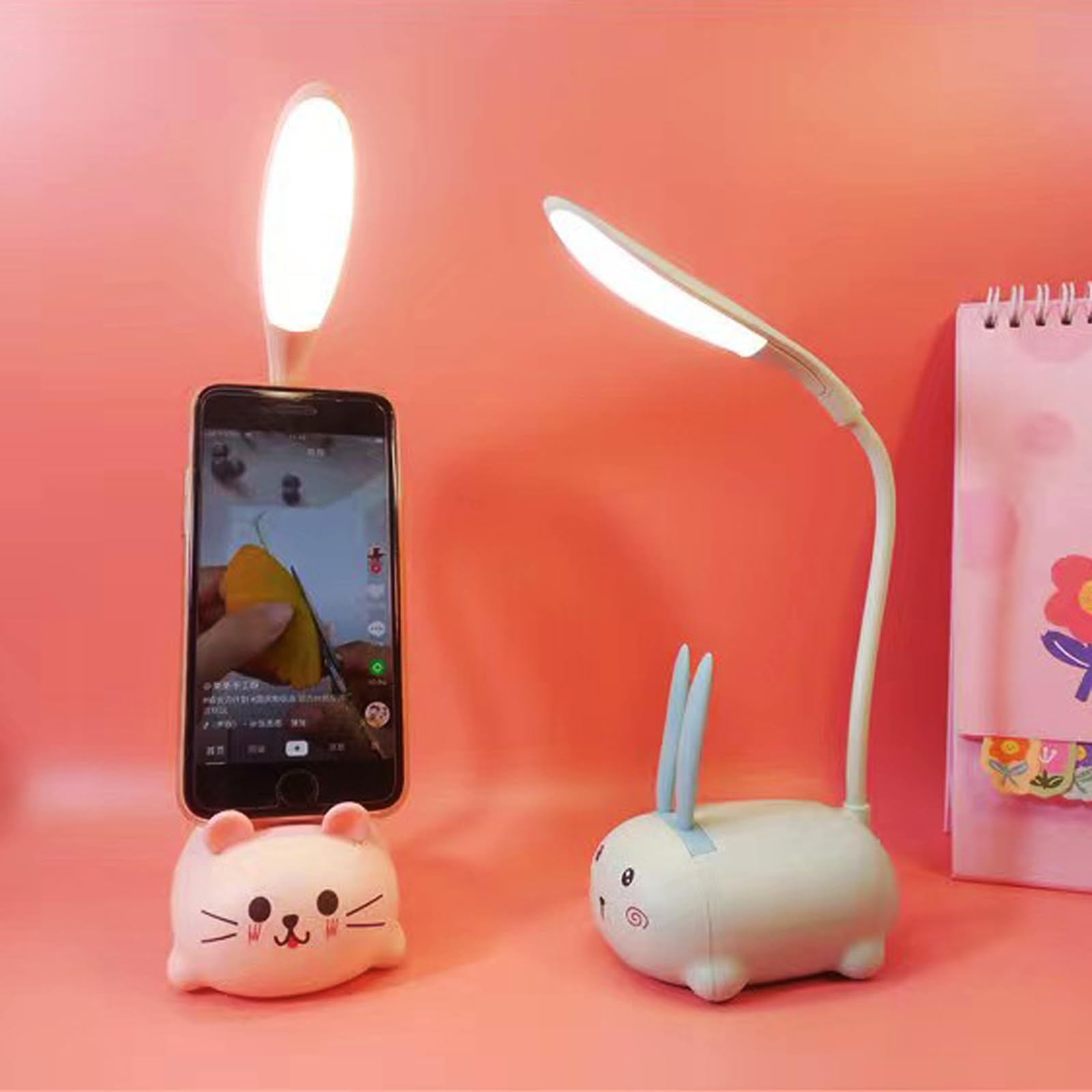 Yinhamnl LED Desk Lamp，Mini Cat Night Light, Portable LED Table Light, Cute Foldable USB Rechargeable Reading Light Bedroom Children's Bedside Study (Pink)