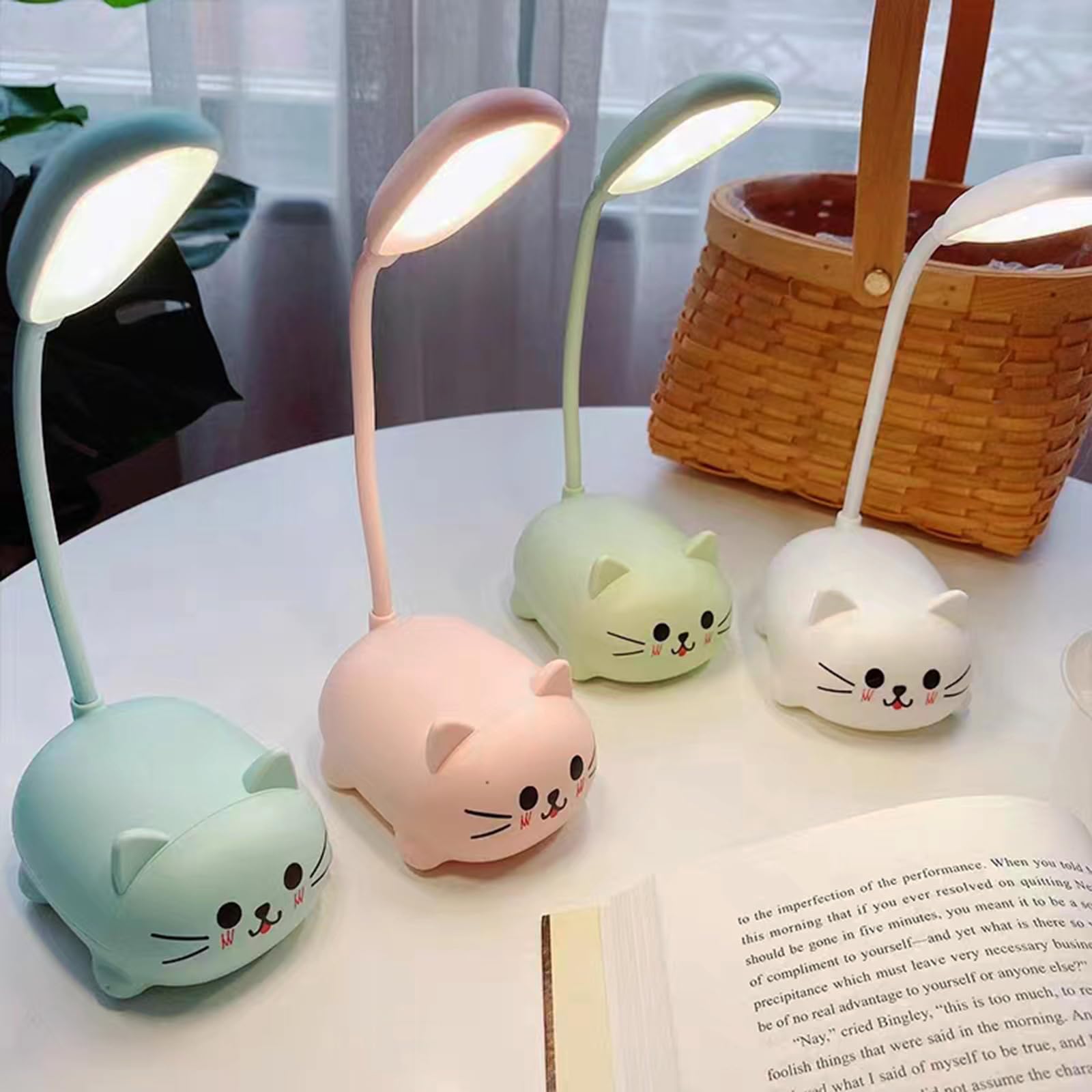 Yinhamnl LED Desk Lamp，Mini Cat Night Light, Portable LED Table Light, Cute Foldable USB Rechargeable Reading Light Bedroom Children's Bedside Study (Pink)