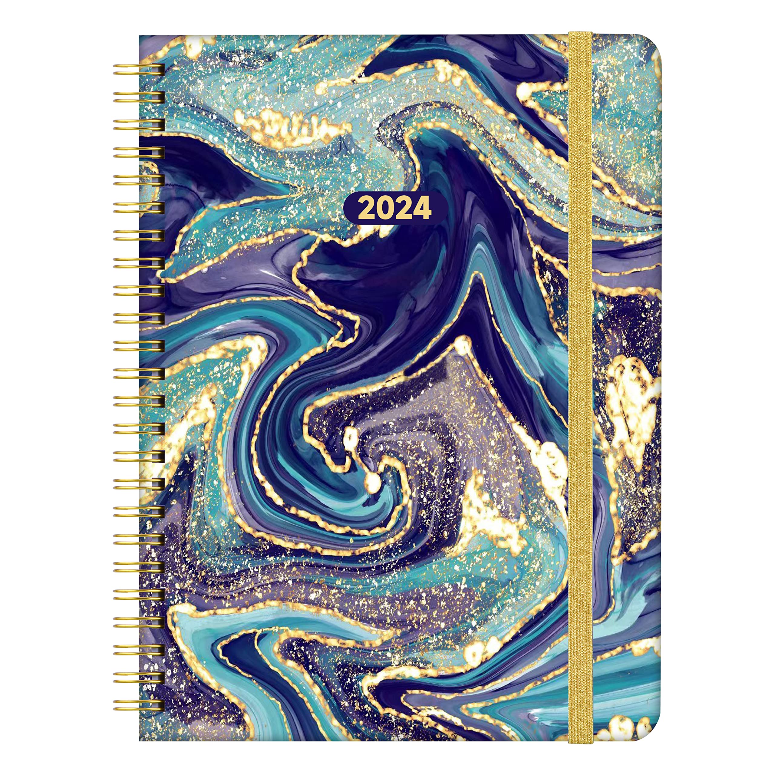 2024 Planner - Academic Weekly & Monthly Planner with Monthly Tabs, Elegant Daily Planner Yearly Calendar from Jan. 2024 to Dec. 2024, Hardcover Elastic Closure 6.4" x 8.5", Blue Waterink