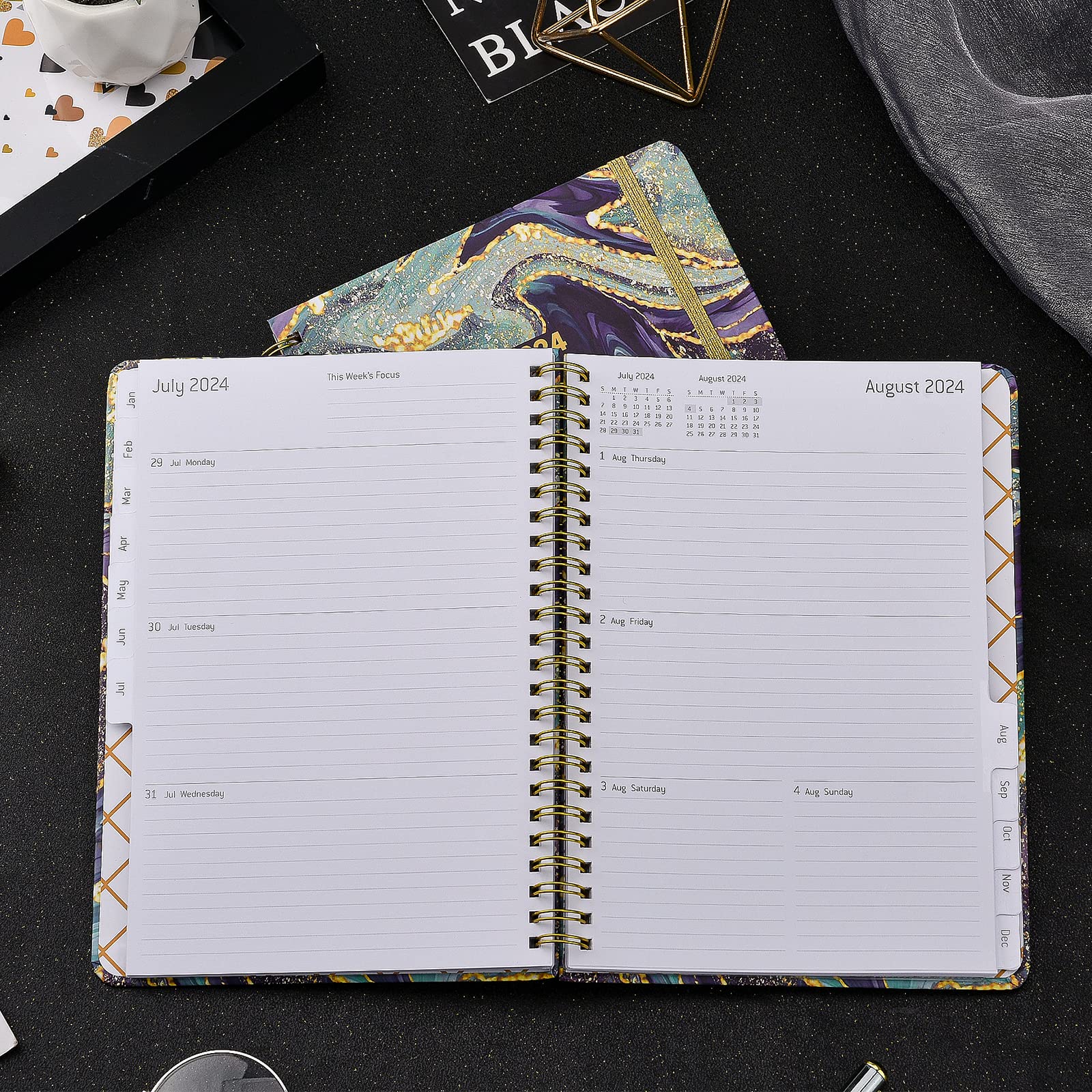 2024 Planner - Academic Weekly & Monthly Planner with Monthly Tabs, Elegant Daily Planner Yearly Calendar from Jan. 2024 to Dec. 2024, Hardcover Elastic Closure 6.4" x 8.5", Blue Waterink