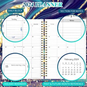 2024 Planner - Academic Weekly & Monthly Planner with Monthly Tabs, Elegant Daily Planner Yearly Calendar from Jan. 2024 to Dec. 2024, Hardcover Elastic Closure 6.4" x 8.5", Blue Waterink