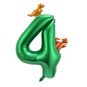 40 inch dark green number 4 dinosaur balloon, aluminum foil large number balloon green balloon cute dinosaur balloon for birthday party anniversary celebration decoration