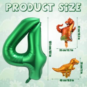 40 Inch Dark Green Number 4 Dinosaur Balloon, Aluminum Foil Large Number Balloon Green Balloon Cute Dinosaur Balloon for Birthday Party Anniversary Celebration Decoration