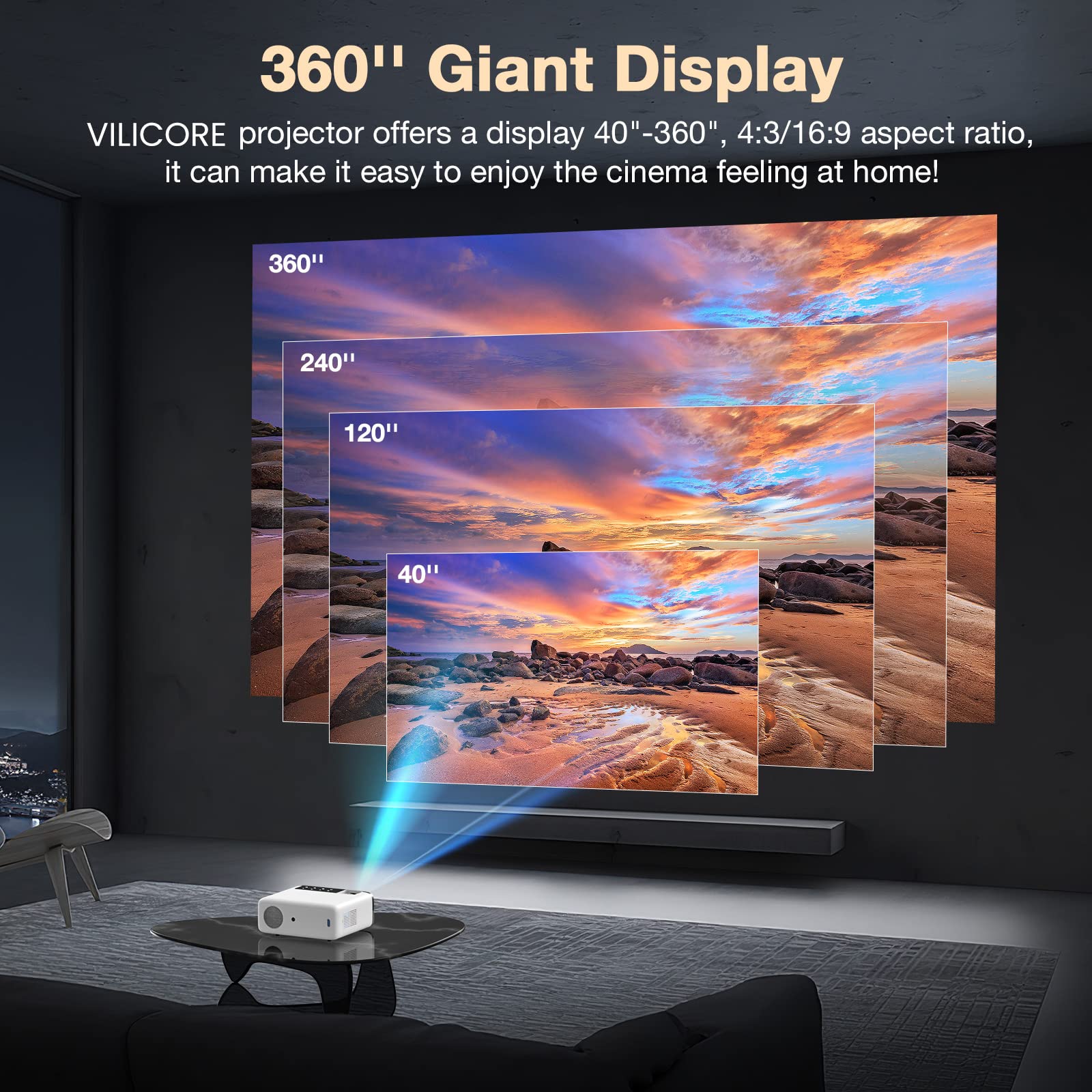 Projector, Native 1080P Projector 350ANSI 13500L 4k Support Outdoor Projector with 100" Screen, Video Movie Home Theater Projector, Keystone&Zoom Compatible with HDMI,USB,AV