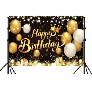 YinQin 180x120 cm Black Gold Happy Birthday Party Backdrops Cloth 71x47 in. Glitter Black Gold Happy Birthday Photography Backgrounds Banners Black Gold Happy Birthday Sign Decorations for Men Women