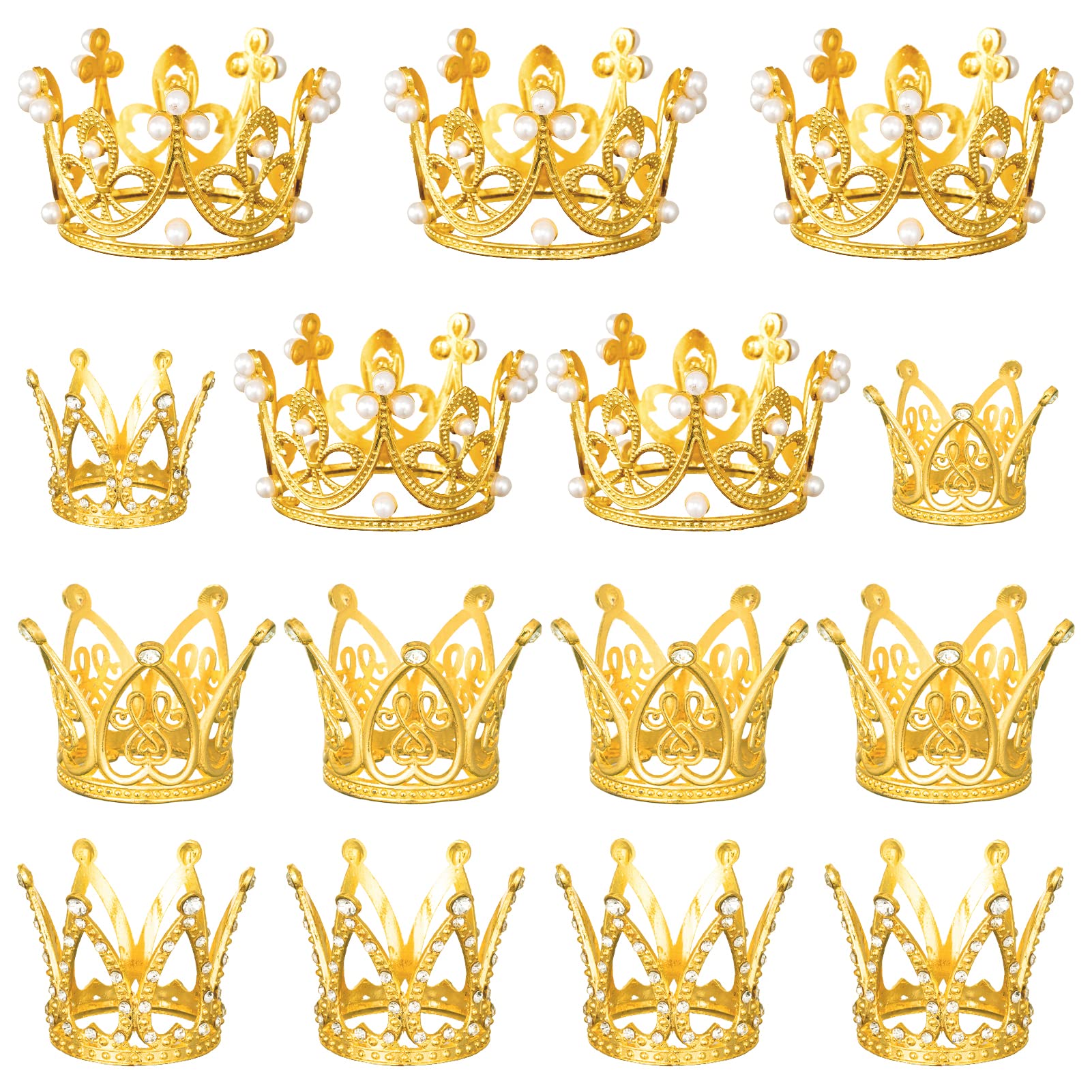 15 Pieces Gold Crown Cake Topper, UBTKEY Mini Crown for Flower Arrangements Bouquets, Small Tiara Crown Cake Topper for Birthday Wedding Party Favors (3 Styles)