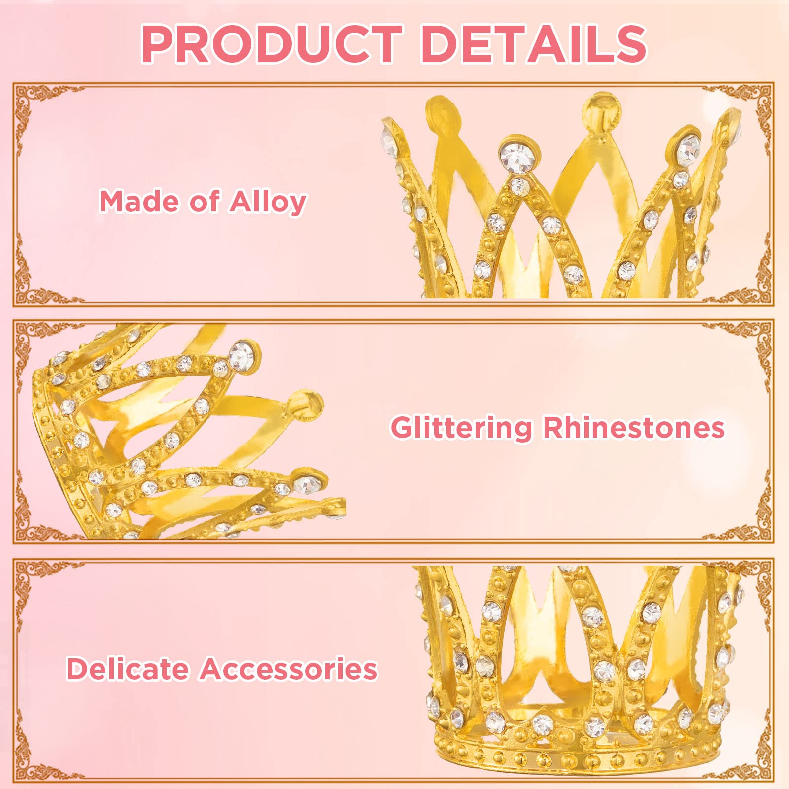 15 Pieces Gold Crown Cake Topper, UBTKEY Mini Crown for Flower Arrangements Bouquets, Small Tiara Crown Cake Topper for Birthday Wedding Party Favors (3 Styles)