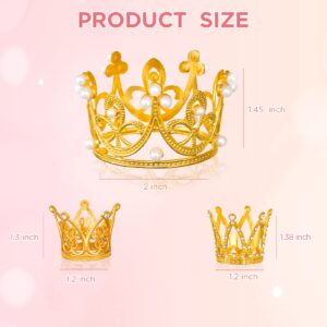 15 Pieces Gold Crown Cake Topper, UBTKEY Mini Crown for Flower Arrangements Bouquets, Small Tiara Crown Cake Topper for Birthday Wedding Party Favors (3 Styles)