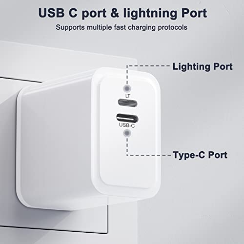 USB C Charger for iPhone 15/15 Pro/15 Pro Max, Updated Dual Port Wall Charger Power Adapter with Lightning Cable, Universal Travel Charger for iPhone, Samsung Galaxy, Google Pixel, LG and More