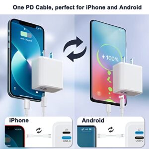 USB C Charger for iPhone 15/15 Pro/15 Pro Max, Updated Dual Port Wall Charger Power Adapter with Lightning Cable, Universal Travel Charger for iPhone, Samsung Galaxy, Google Pixel, LG and More