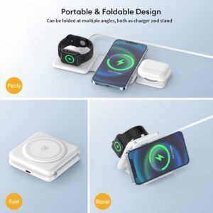 GEEK FULLY 3 in-1 Wireless Charging Pad Magnetic Foldable Charger Station Fast Travel Charger for Multiple Devices Adapt with Phone, iWatch Series, AirPods 3/2(Adapter not Included)