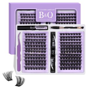 b&q lash extension kit 192 pcs eyelash extension kit d curl lash clusters kit wispy individual lash kit diy lash extension kit with lash glue and remover applications (b05+b06, kit)