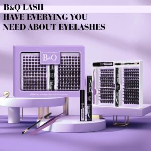 B&Q Lash Extension Kit 192 PCS Eyelash Extension Kit D Curl Lash Clusters Kit Wispy Individual Lash Kit DIY Lash Extension Kit with Lash Glue and Remover Applications (B05+B06, Kit)