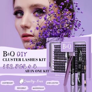 B&Q Lash Extension Kit 192 PCS Eyelash Extension Kit D Curl Lash Clusters Kit Wispy Individual Lash Kit DIY Lash Extension Kit with Lash Glue and Remover Applications (B05+B06, Kit)